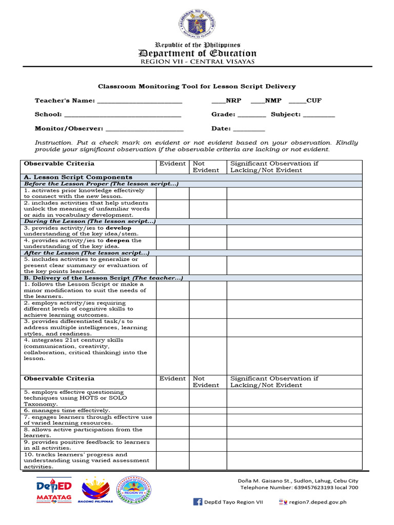 Classroom Monitoring Tool For Lesson Script Delivery | PDF | Learning ...