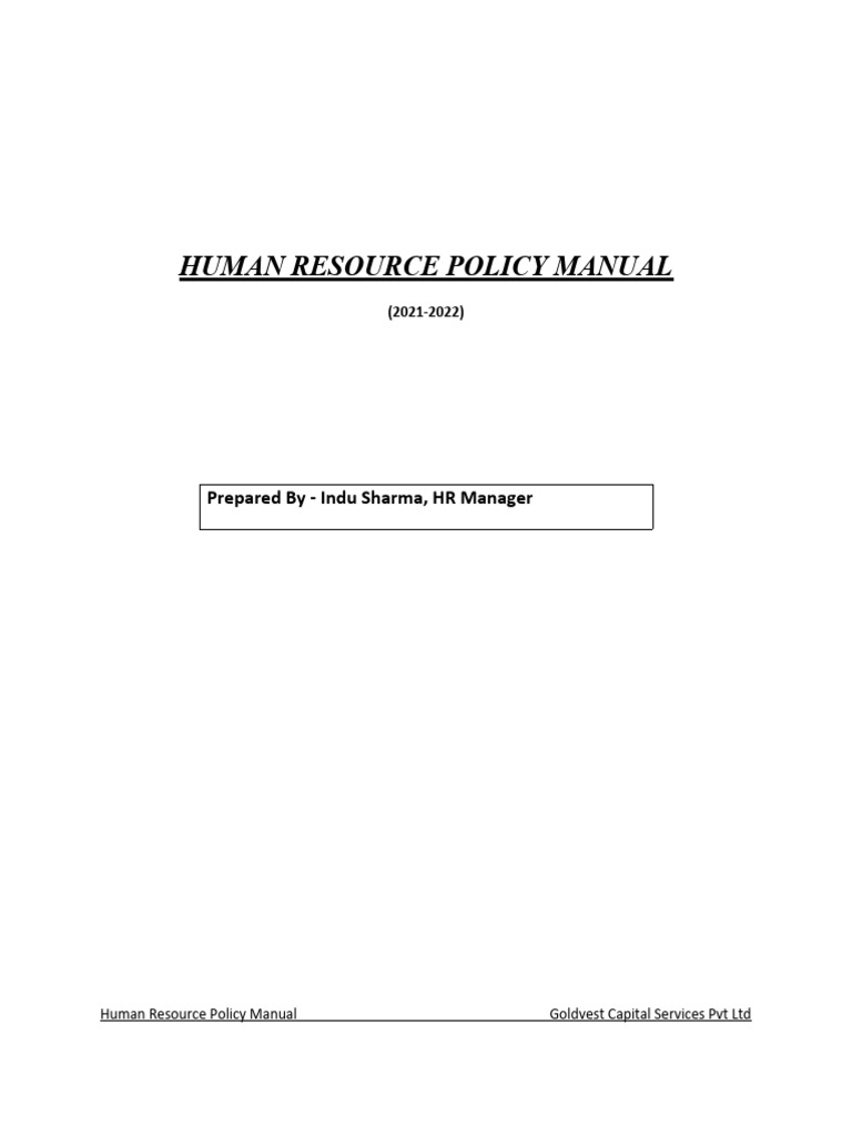 Goldvest HR Policy Manual 2021-2022 | PDF | Recruitment | Performance ...