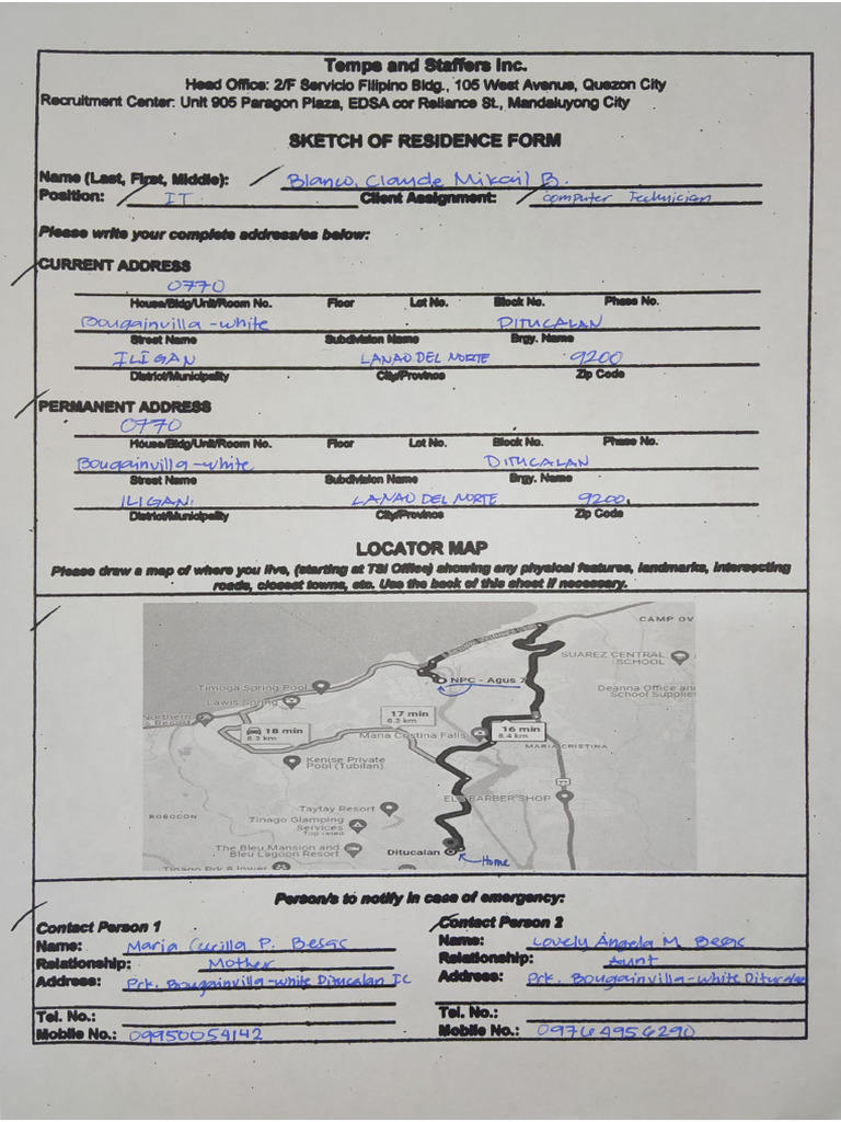 Sketch of Residence Form | PDF