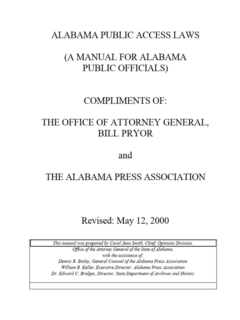 Public Access Laws Alabama | PDF | Freedom Of Information Laws By ...