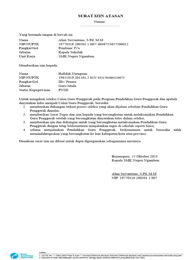 Surat Izin Atasan CGP 11 REGULER | PDF