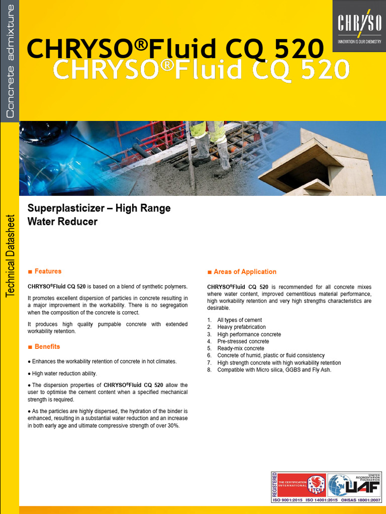 Chryso Fluid CQ 520 - 7219 - 3897 | PDF | Concrete | Cement