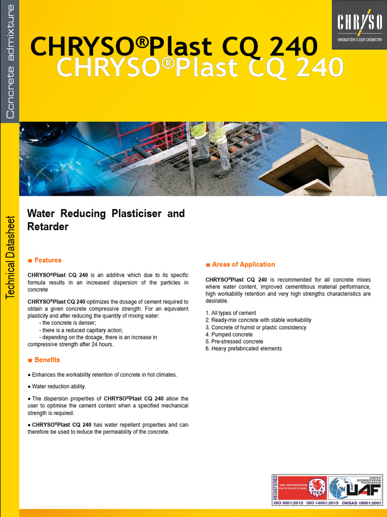 Chryso Plast CQ 240 - 7223 - 3901 | PDF | Concrete | Cement
