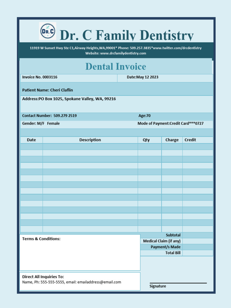 Dental Doctor Invoice Template | PDF