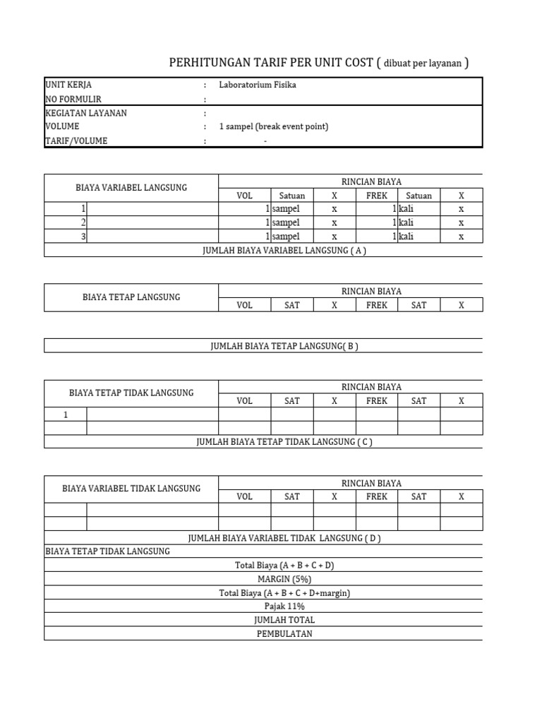Contoh Format Unit Cost | PDF
