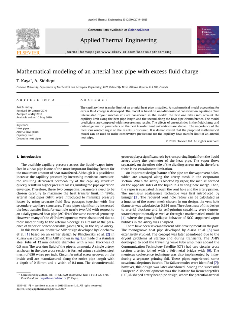 Mathematical Modeling of An Arterial Heat Pipe With Excess Fluid Charge ...