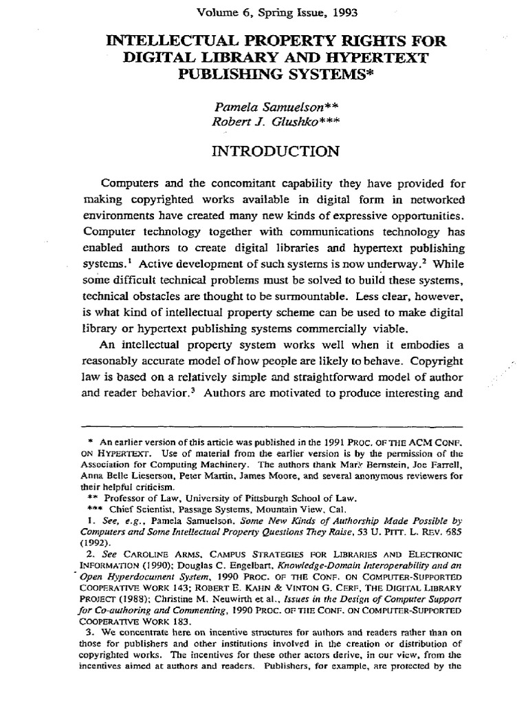 Intellectual Property Rights For Digital Library and Hypertext Publishing Systems | PDF ...