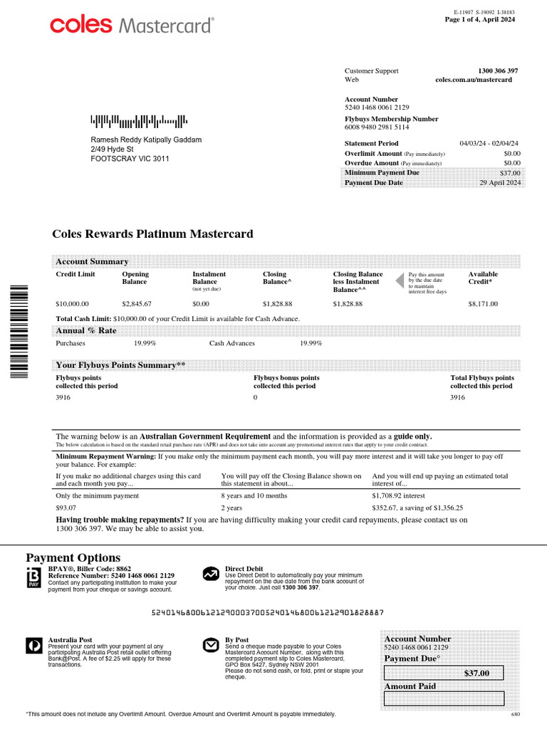 Coles CR Mar24 | PDF | Credit Card | Payments