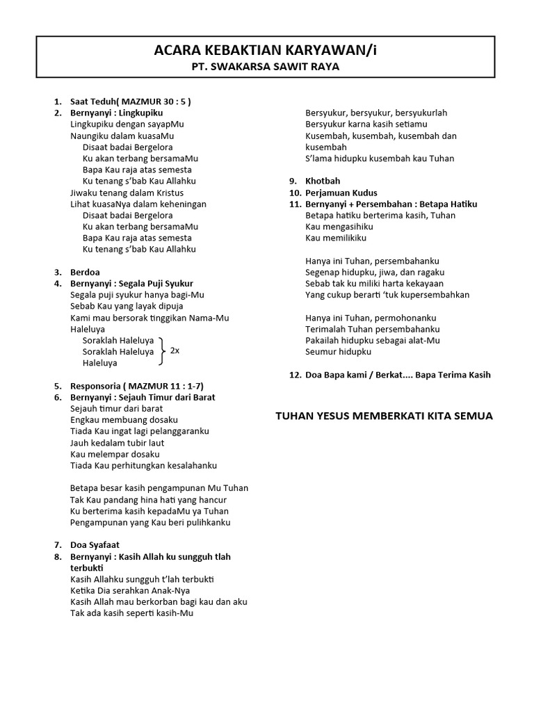 Tata Ibadah Kebaktian Karyawan | PDF | Seni & Disiplin Bahasa | Agama ...