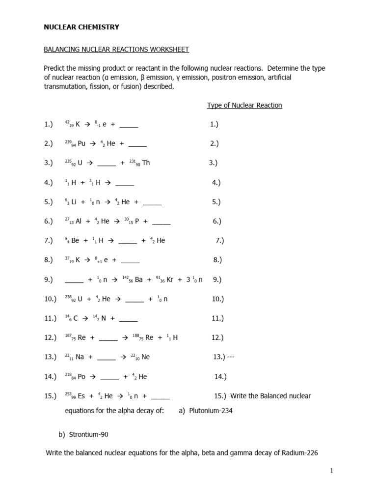 Nuclear Reactions Worksheet 2 | PDF | Radioactive Decay | Nuclear Reaction Nuclear Reactions Worksheet 2 | PDF | Radioactive Decay | Nuclear Reaction