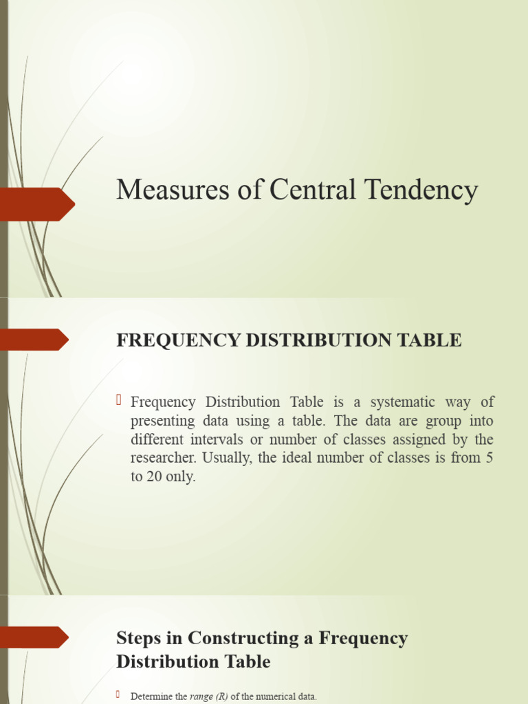 Central Tendency and Frequency Tables | PDF | Mean | Median