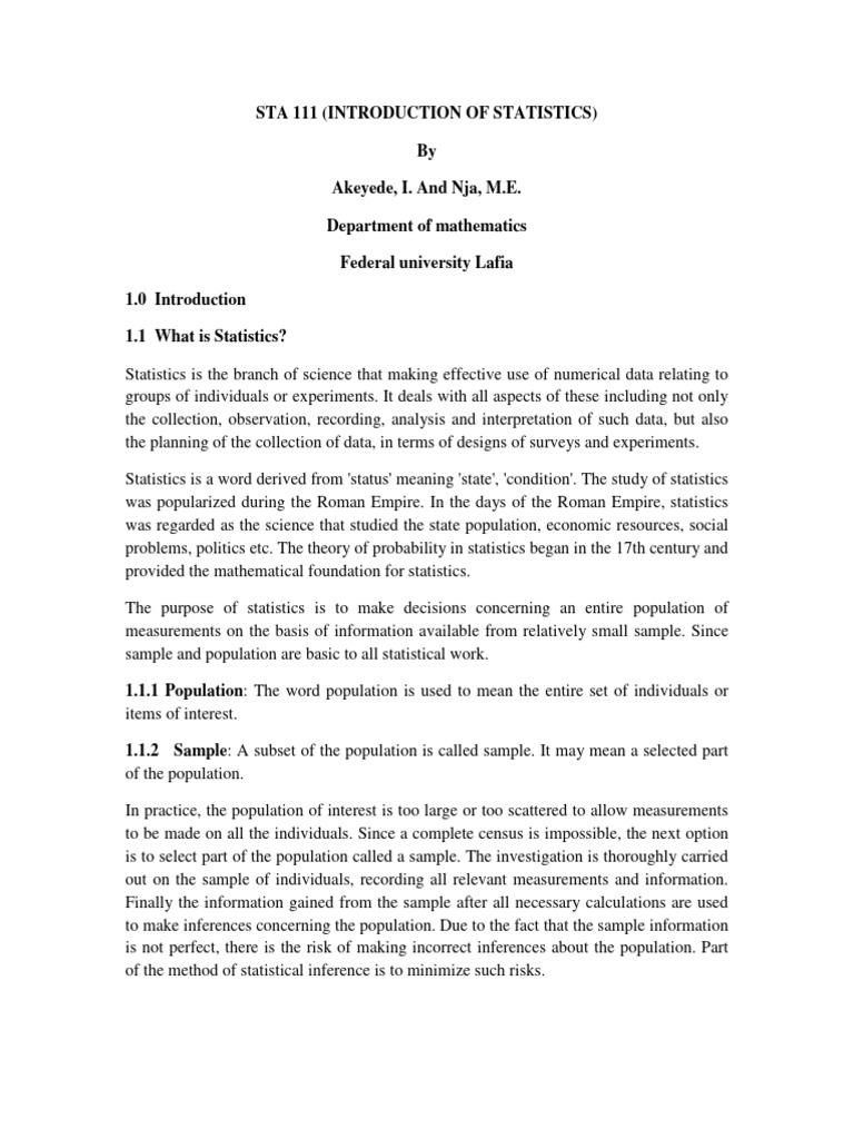 Sta 111 (Introduction of Statistics) | PDF | Mode (Statistics) | Mean