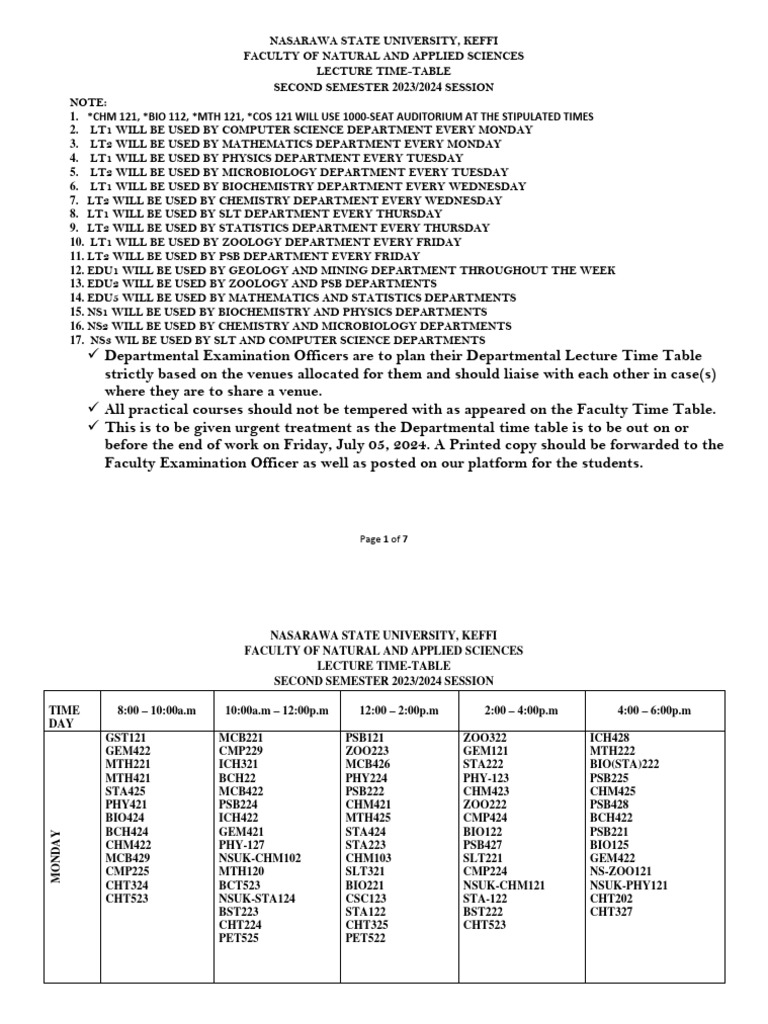 Fnas 23-24 Second Semester Lecture Time-Table | PDF | Observation | Science