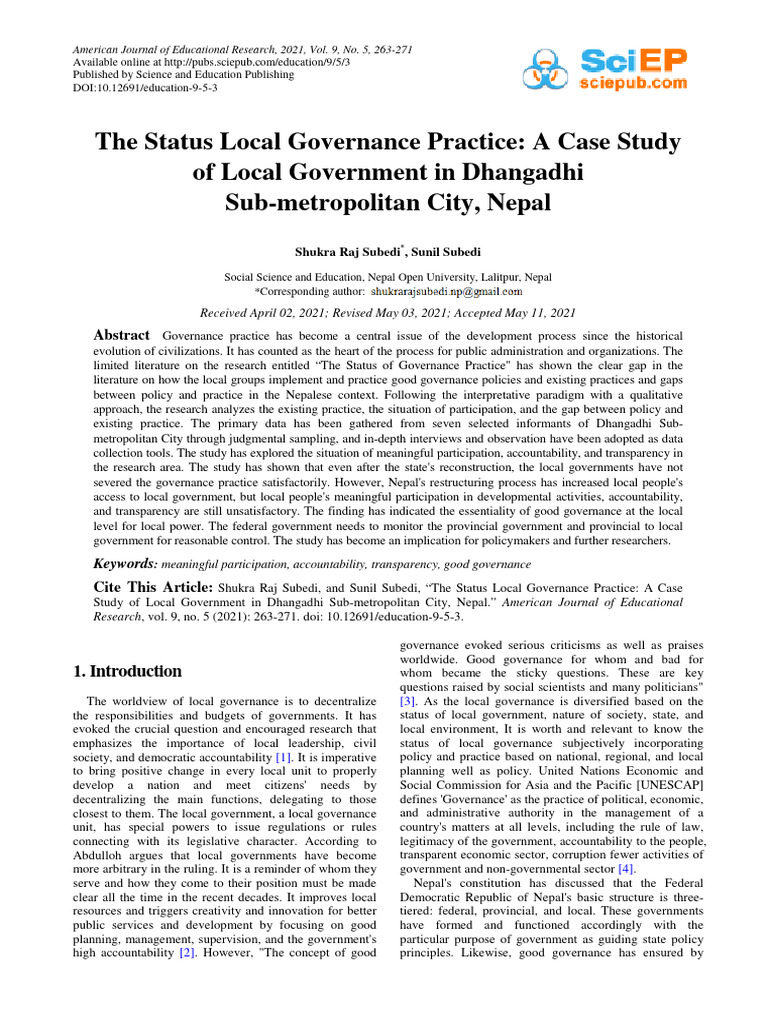 The Status Local Governance Practice a Case Study | PDF | Governance | Good Governance