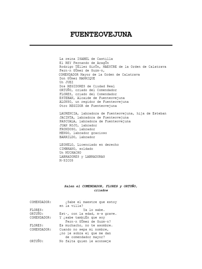 Fuenteovejuna - Lope de Vega | PDF | Amor