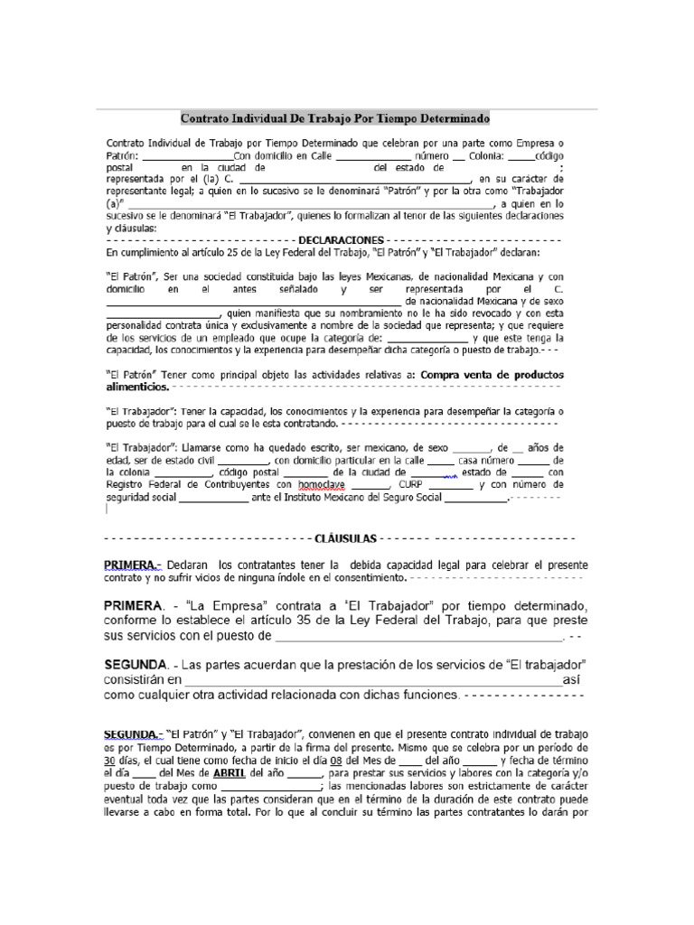 Formato de Contrato. | PDF