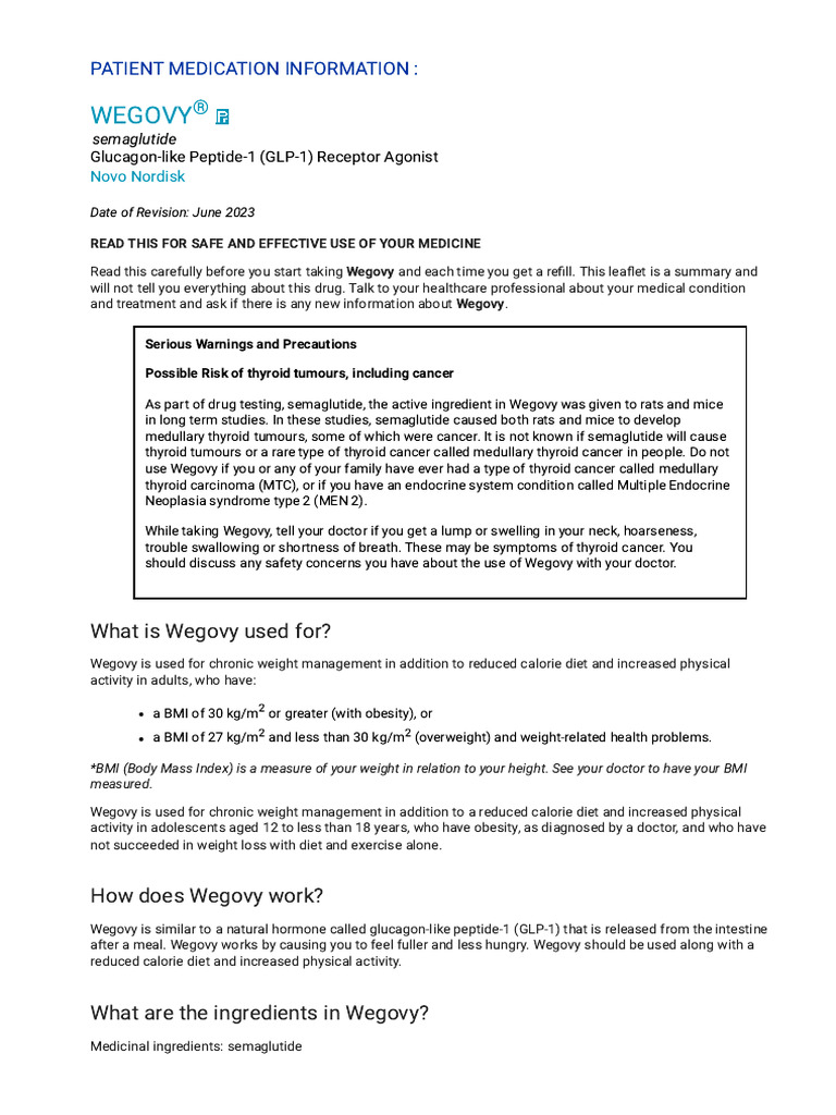 Wegovy - Patient Education | PDF | Hypoglycemia | Diabetes