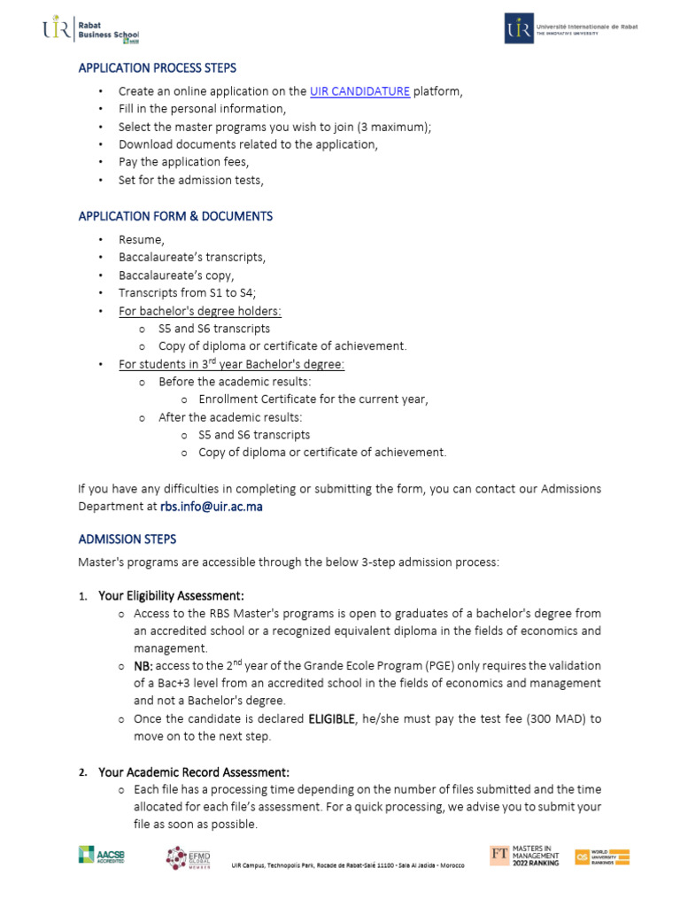 Rbs Masters Application Admission Process | PDF | Academic Degree ...