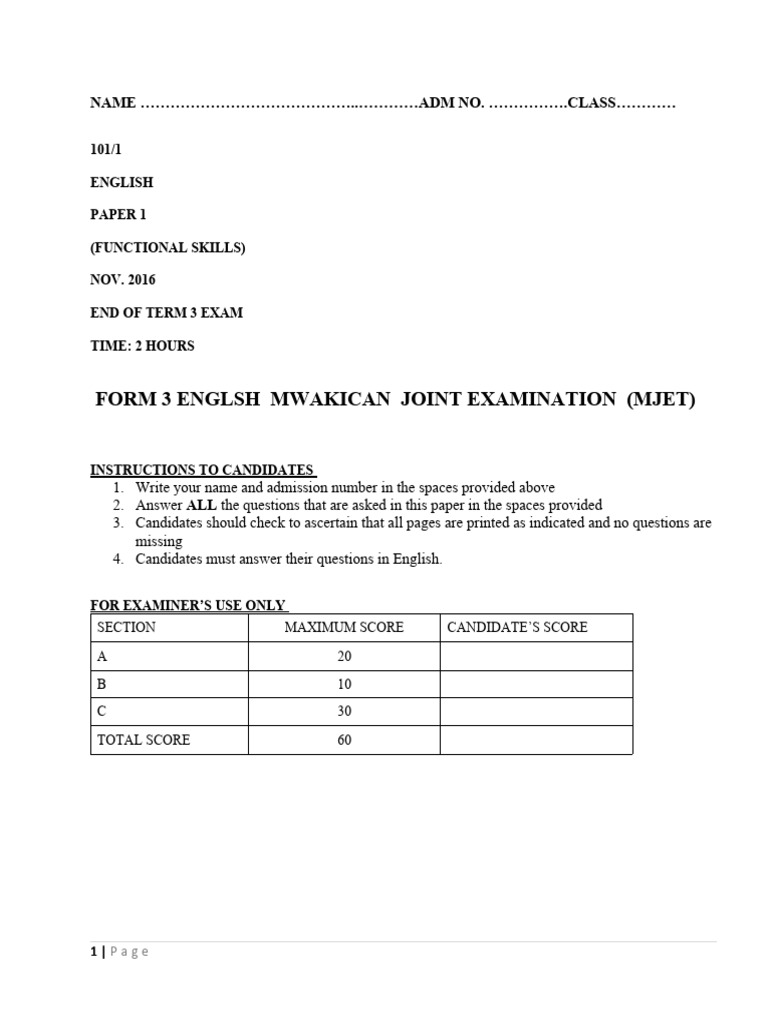 English Form 3 p1 Mod23042022001 | PDF | Poetry