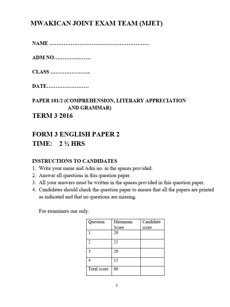 English Form 3 p2 Mod23042022001 | PDF