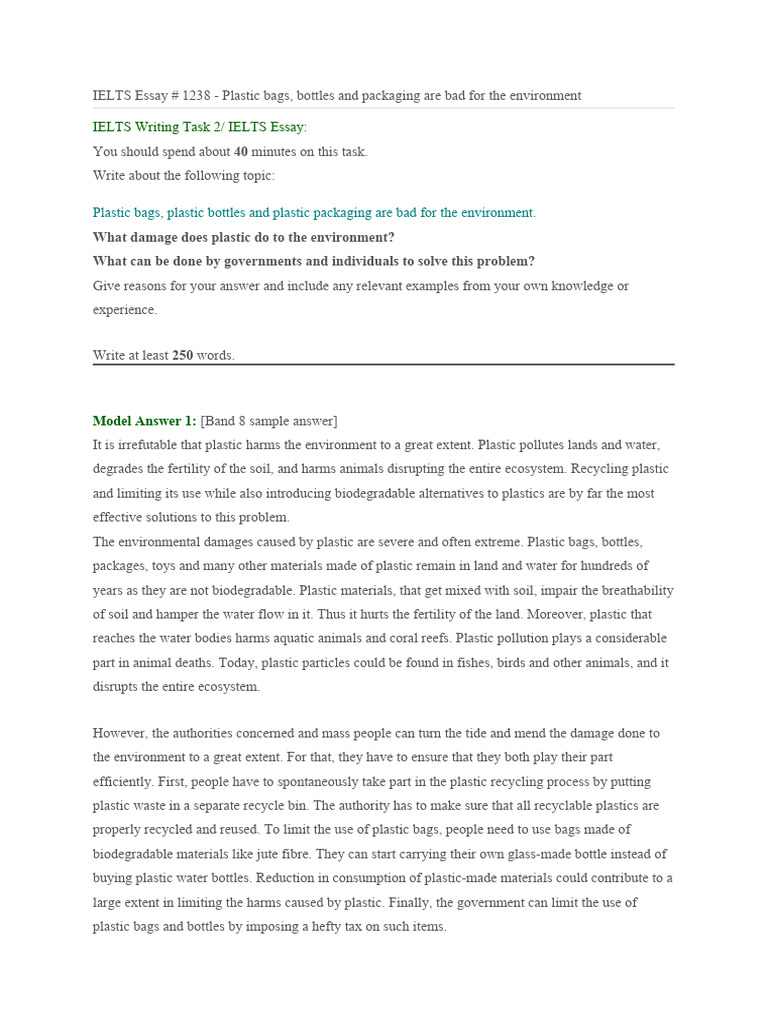 IELTS Essay sample 9 | PDF | Plastic | Recycling