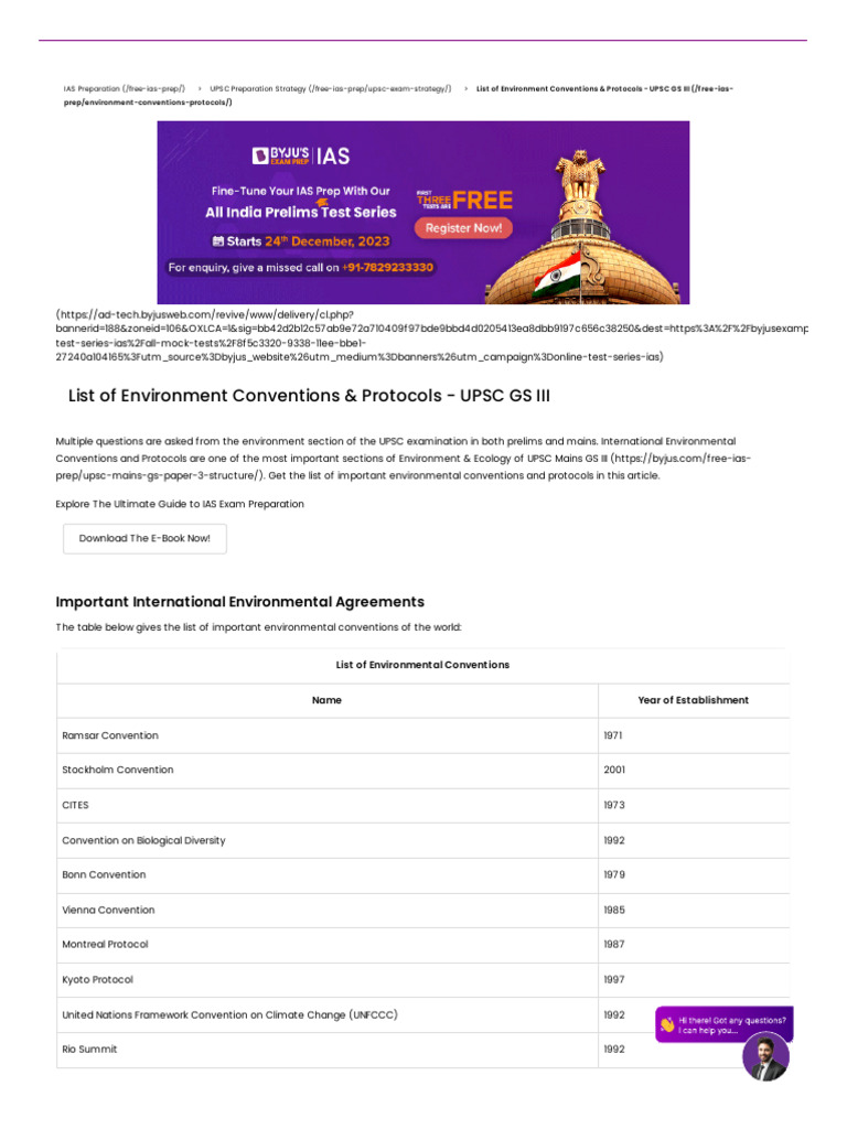 List of International Environmental Conventions & Protocols - UPSC ...