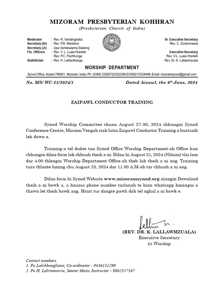 Conductor Training, 2024 | PDF | Christian Organizations | Protestantism