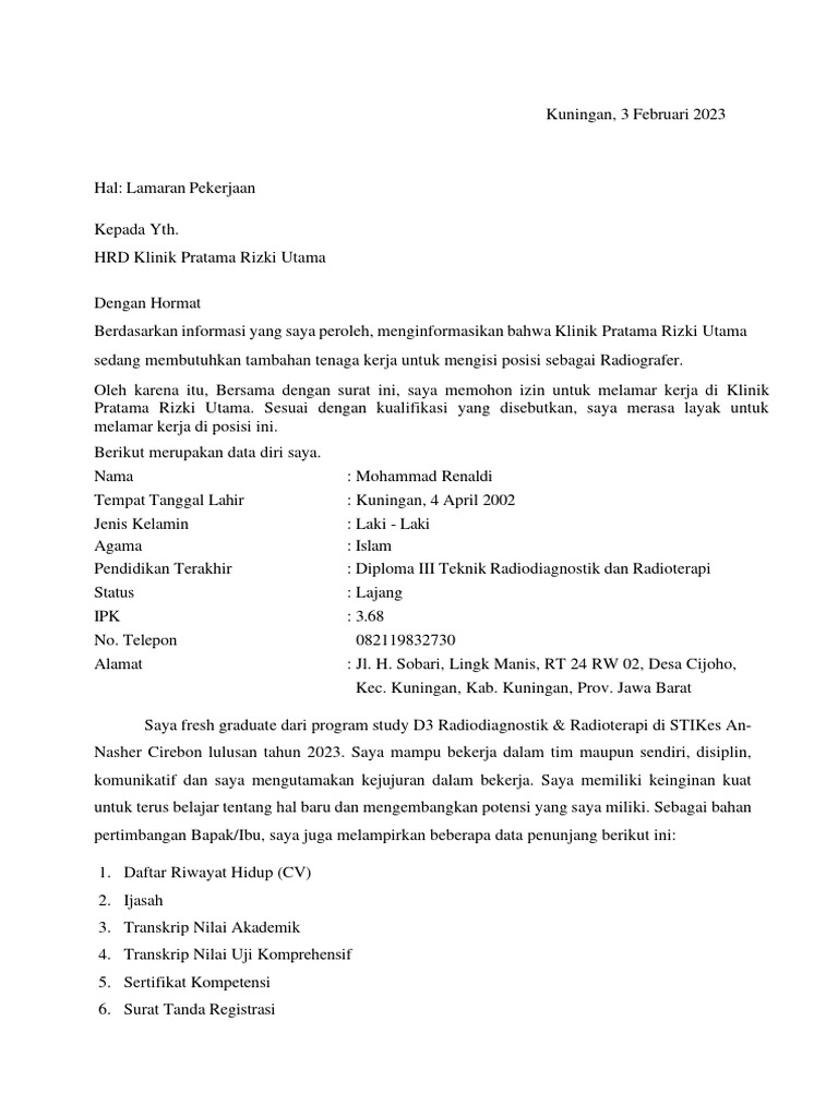 CV - Mohammad Renaldi - Radiografer - Klinik Rizki | PDF | Karier & Perkembangan | Pengembangan Diri