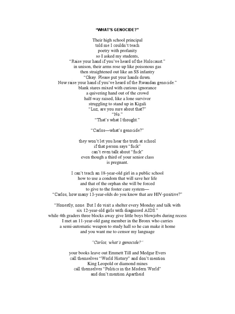 What's Genocide Poem | PDF | Genocides | Violence