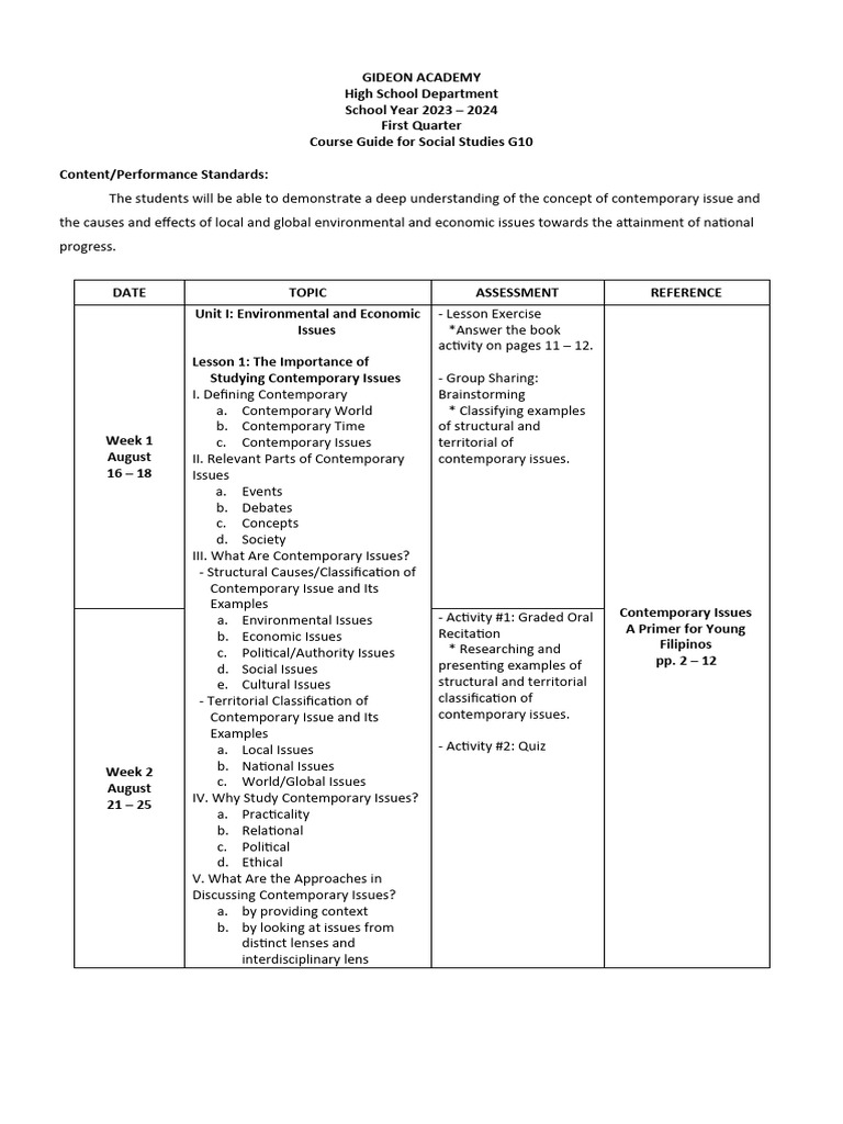 G10 - Q1 - Course Guide - Social Studies | PDF | Sustainability ...