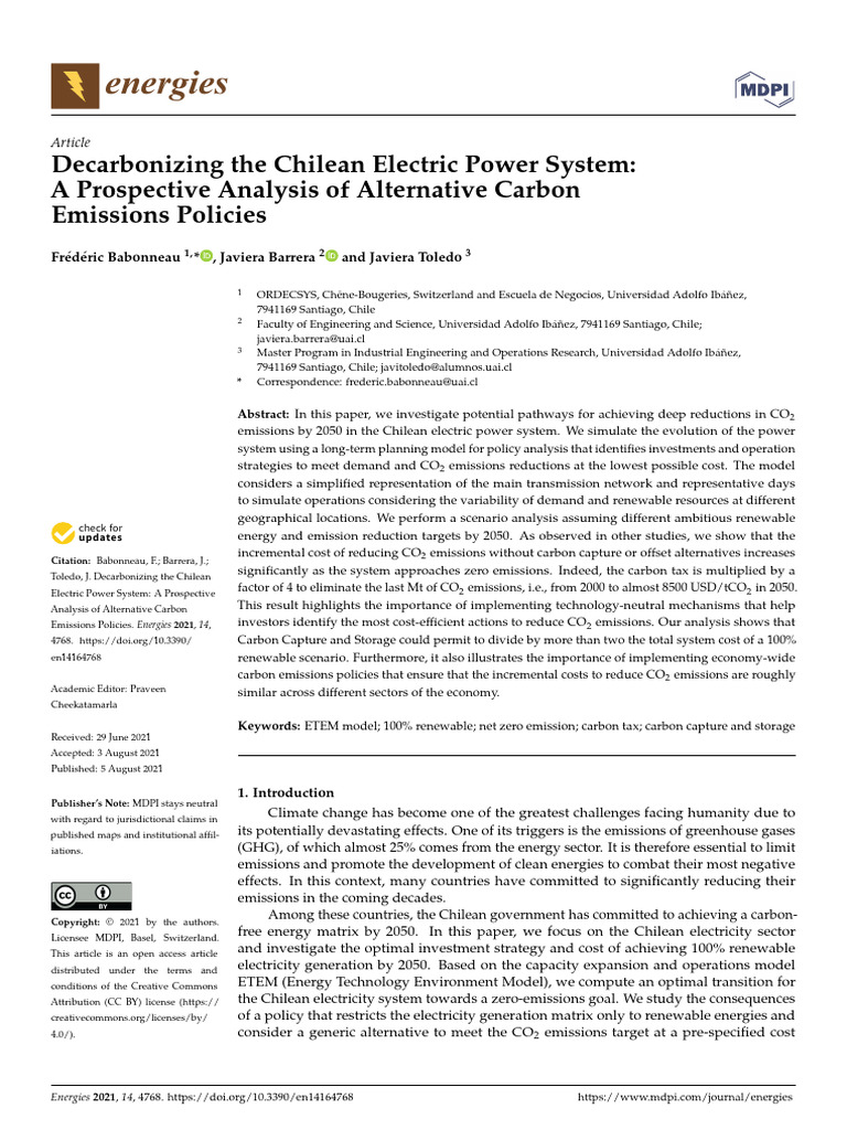 2021 - Decarbonizing The Chilean Electric Power System - A Prospective ...