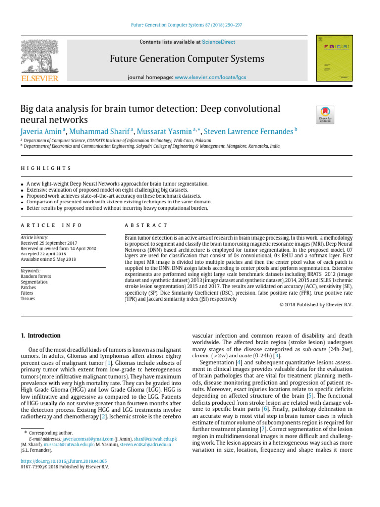 Future Generation Computer Systems: Javeria Amin Muhammad Sharif Mussarat Yasmin Steven Lawrence ...