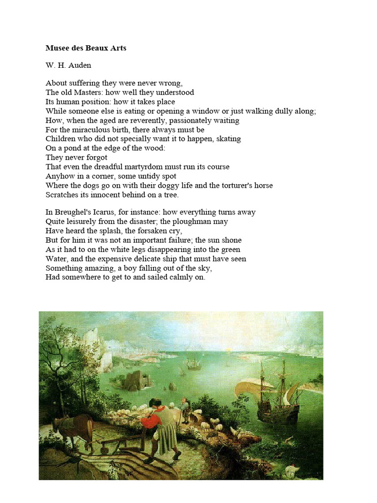 WH AUDEN Musee Des Beaux Arts | PDF | Social Science | Poetry