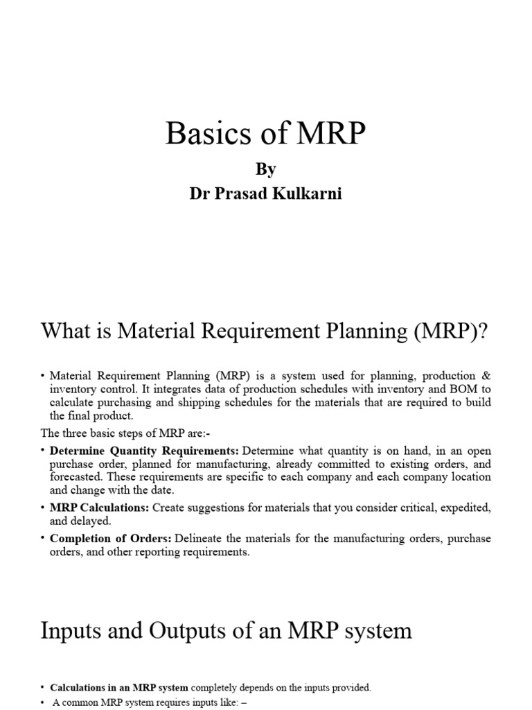 Basics of MRP: by DR Prasad Kulkarni | PDF | Business | Supply Chain ...