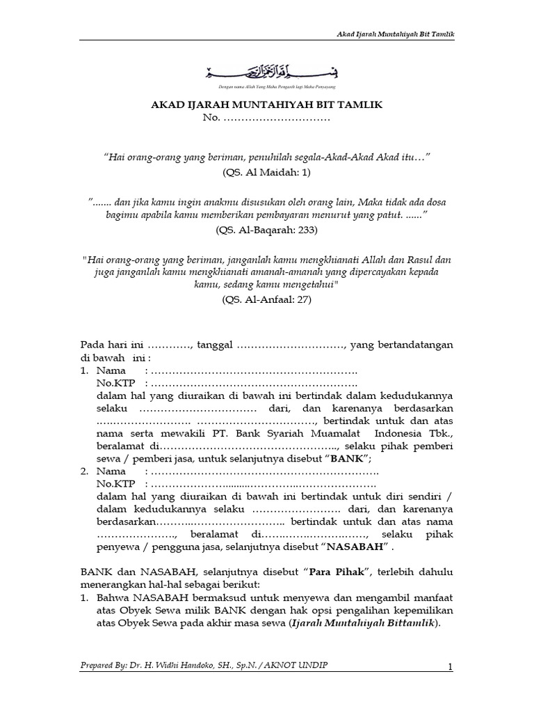 Akad Ijarah Muntahiyah Bit Tamlik - Final | PDF | Hukum