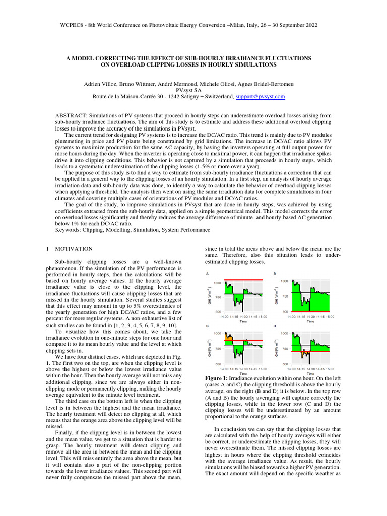 PVsyst SubHourlyClipping WCPEC8 2022 | PDF | Photovoltaics | Photovoltaic System