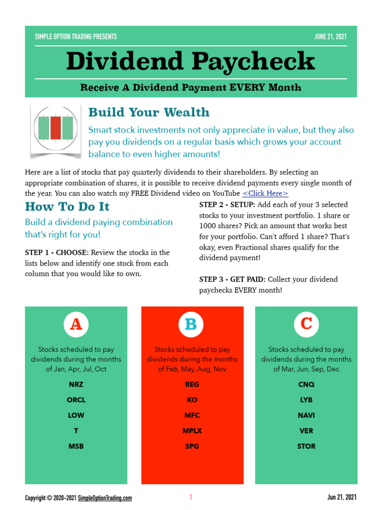 Dividend Paycheck v.3 | PDF | Dividend | Stocks