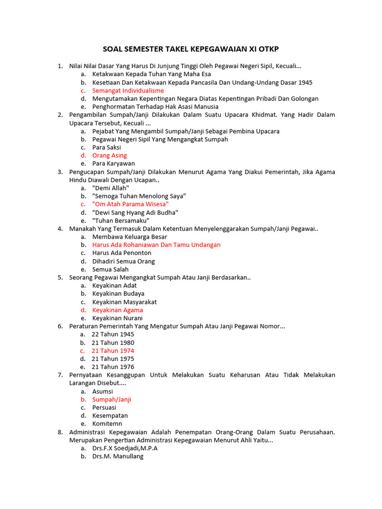 Soal Semester Takel Kepegawaian Xi Otkp | PDF | Seni
