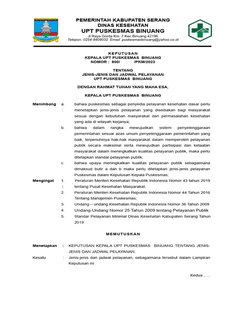 1.1.1.2 SK Jenis-Jenis Pelayanan Yeni | PDF | Kesehatan Holistik | Sains & Matematika
