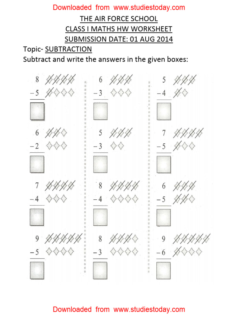 Class 1 Maths Subtraction Worksheet | PDF