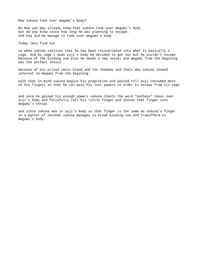 Sukuna's Takeover of Megumi Explained | PDF