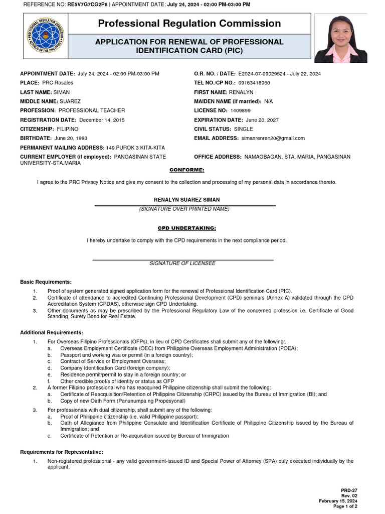 RENEWAL-FORM-PRC | PDF | Identity Document | Government And Personhood