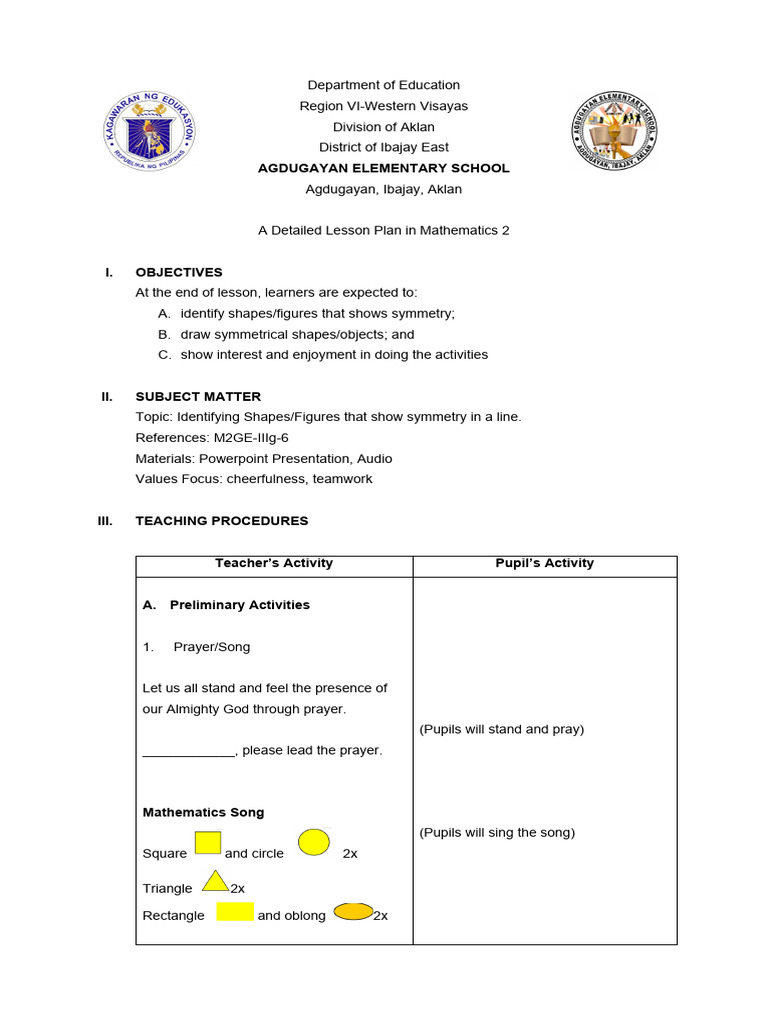 2 Detailed Lesson Plan In Mathematics 21 Pdf Rectangle Learning