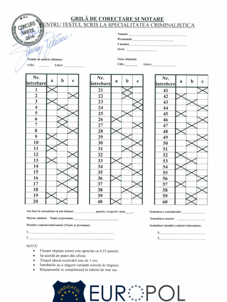 Criminalistica Grila de Corectare | PDF