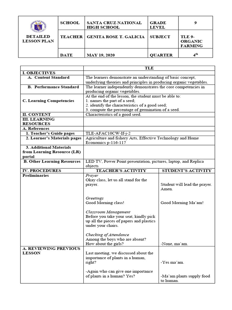 Detailed Lesson Plan Sa Demo | PDF | Seed | Botany