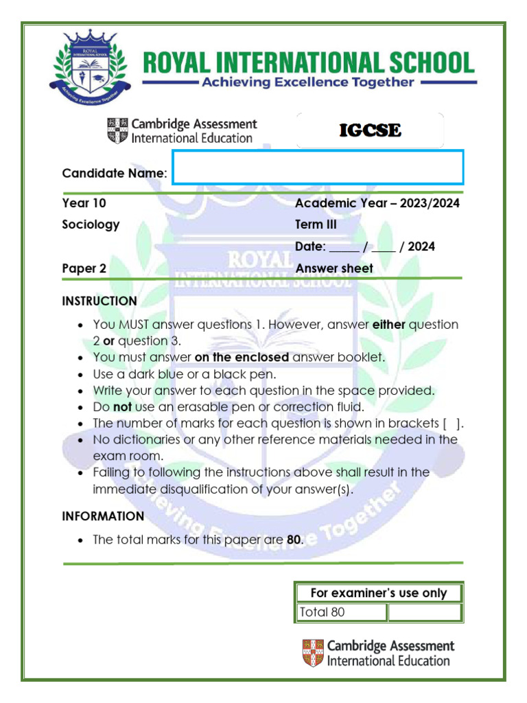 Sociology - Paper 2 - Answer Sheet | PDF