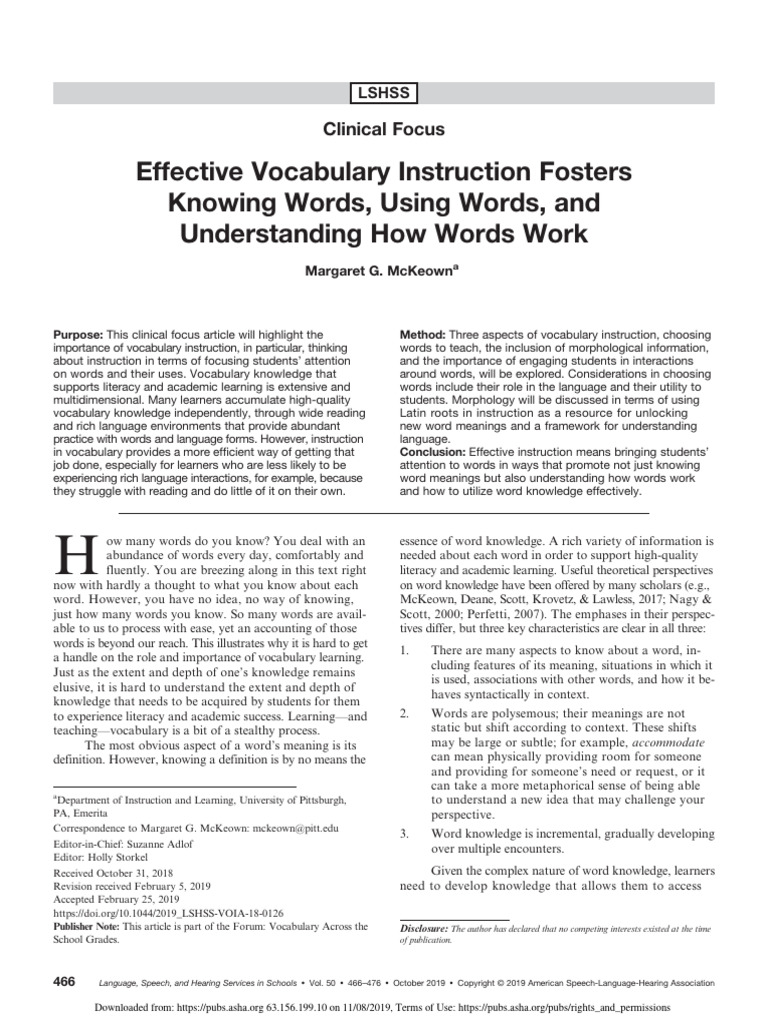 Effective Vocabulary Instruction | PDF | Vocabulary | Grammar