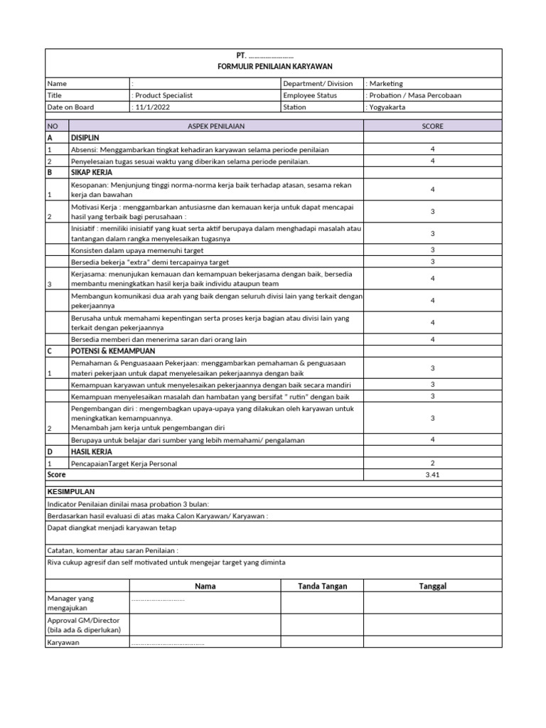 upload 2 KPI penilain probation | PDF