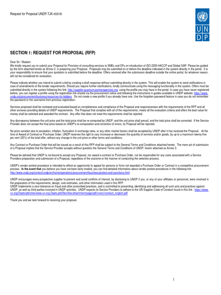 Undp TJK 00318 - Supplier | PDF | Request For Proposal | Business