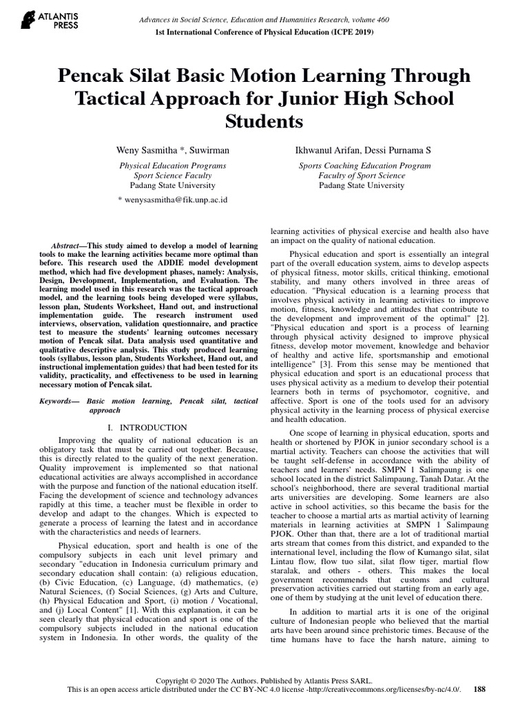 Pencak Silat Basic Motion Learning Through Tactical Approach For Junior High School Students ...